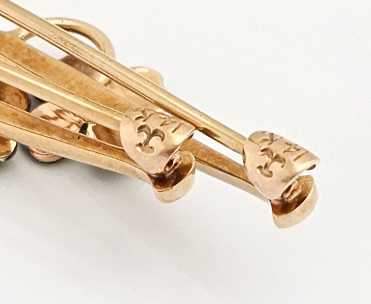 Antique 14K Gold ~KREMENTZ CLOVER PEARL ENAMEL~ Pair Lingerie Pins ...