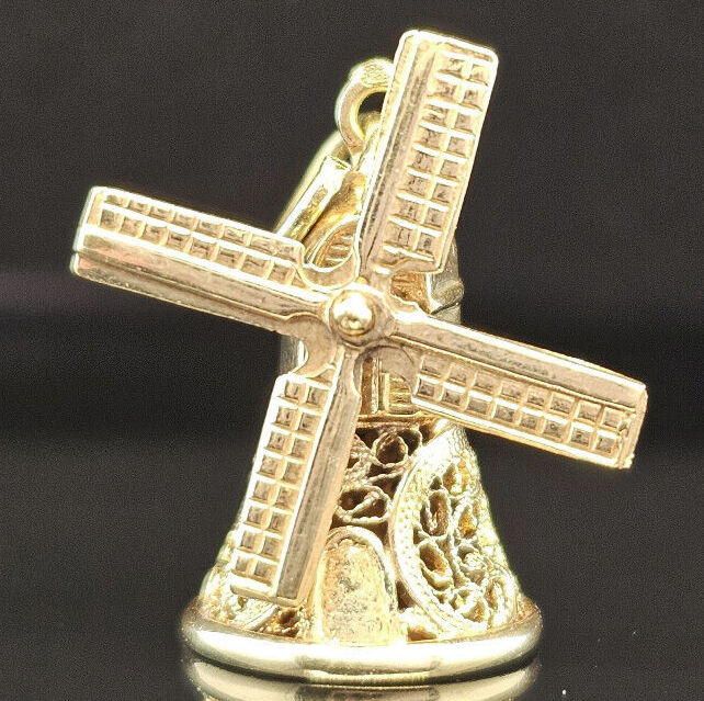 Vintage 14K Gold ~FILIGREE DUTCH WINDMILL~ Charm Pendant Blades Turn ...